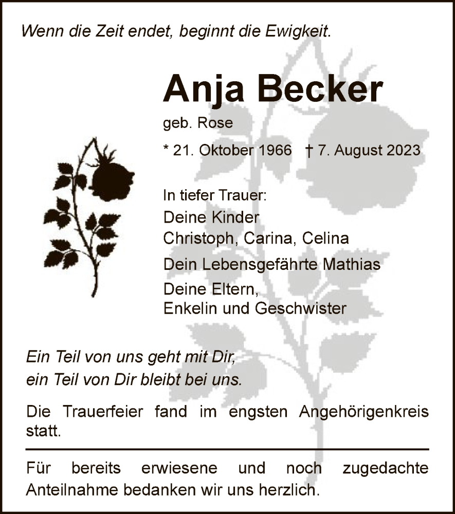 Traueranzeigen von Anja Becker | trauer.werra-rundschau.de